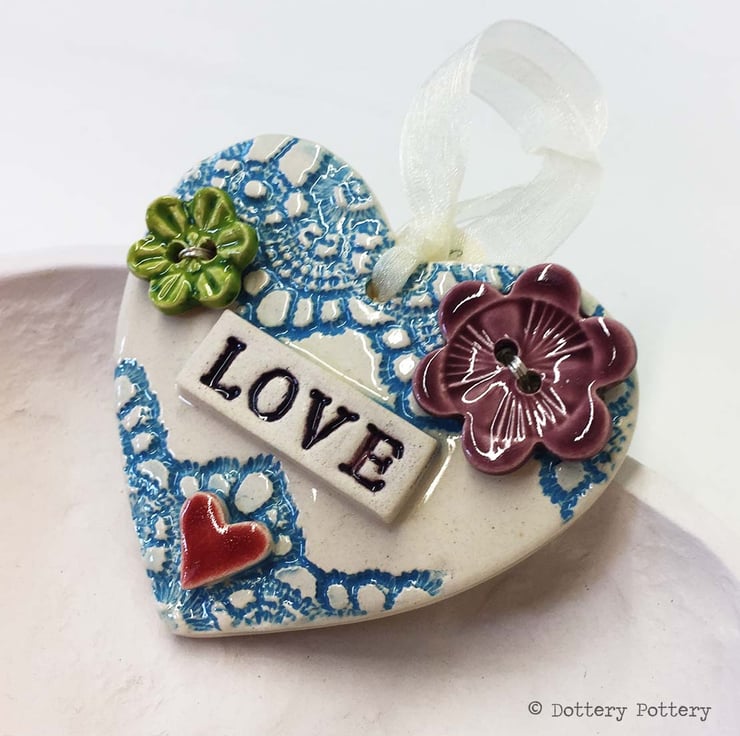 Pottery decoration Love Heart Ceramic lace patt... - Folksy