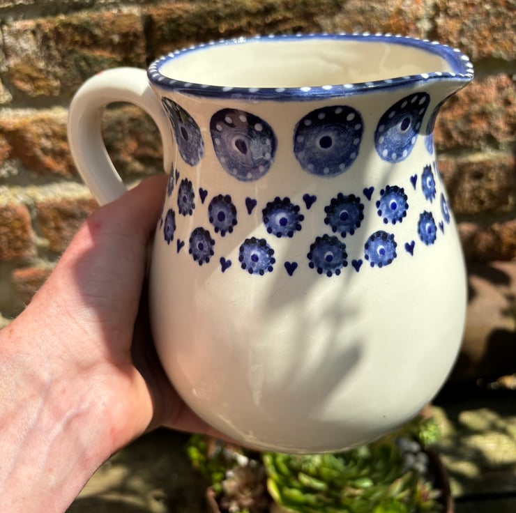 blue and white one litre jug - Folksy