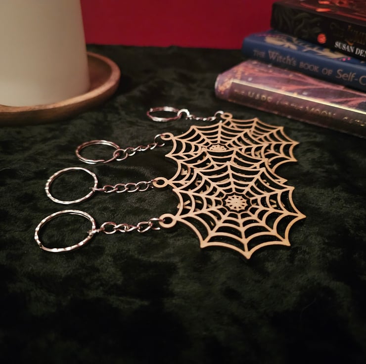 Spiderweb wooden handmade keyring Halloween - Folksy