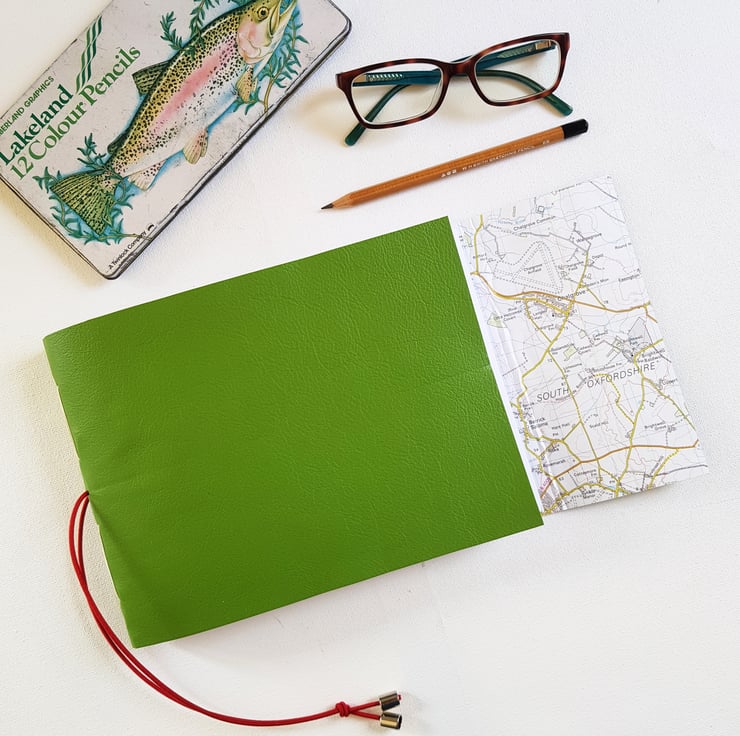 Custom Map Journal Hand Bound in Leather, A5 or A6 - Folksy