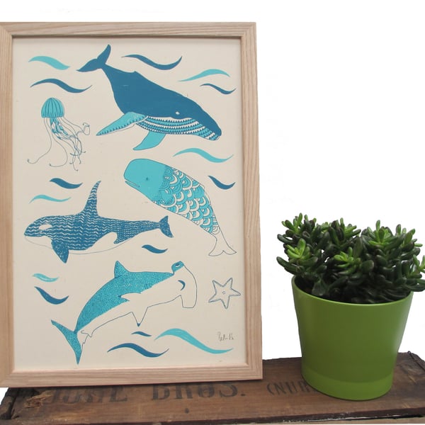 Art print 'Under The Sea' a 2 colour screen pri... - Folksy