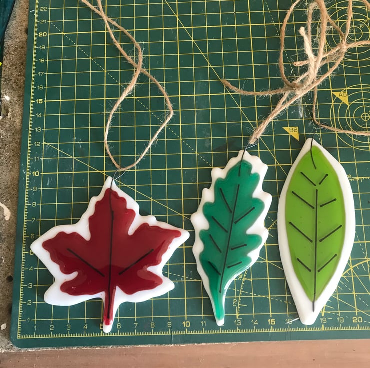 fused Glass leaves, set of three, oak, sycamore... - Folksy