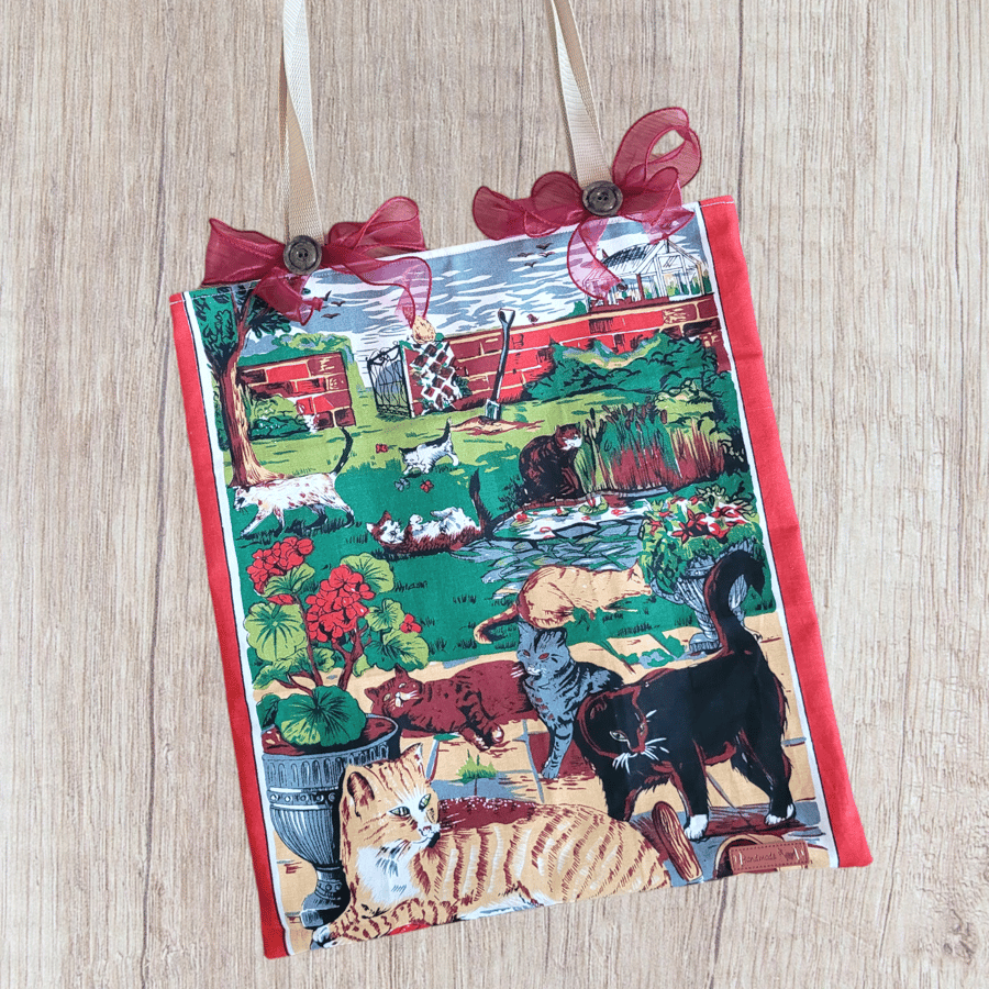 Upcycled Cat Tea Towel Cotton Tote Bag - Folksy