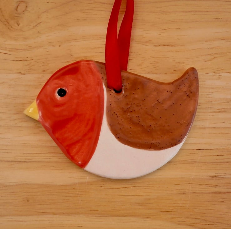 Robin hanging ornament, Ceramic bird Christmas ... - Folksy