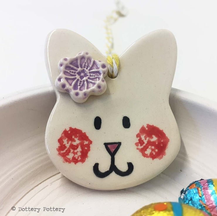 Pottery Bunny hanging decoration ceramic rabbit... - Folksy