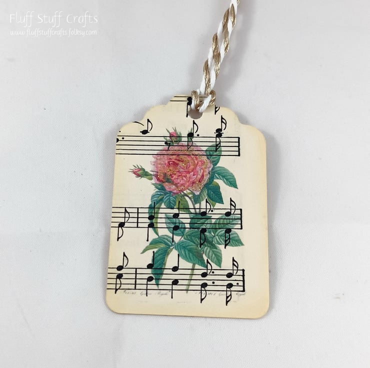 Pack of 4 handmade gift tags - rose on music ba... - Folksy