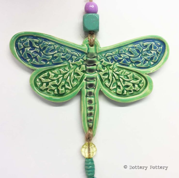 Pottery Dragonfly decoration ceramic insect wit... - Folksy