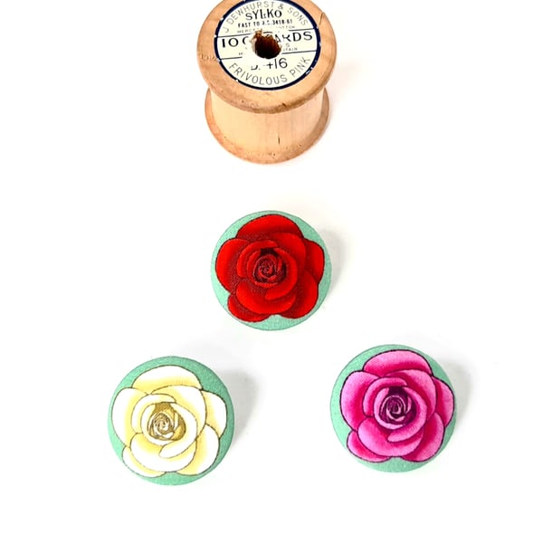 Handmade Rose Fabric Buttons in Red, Pink and W... - Folksy