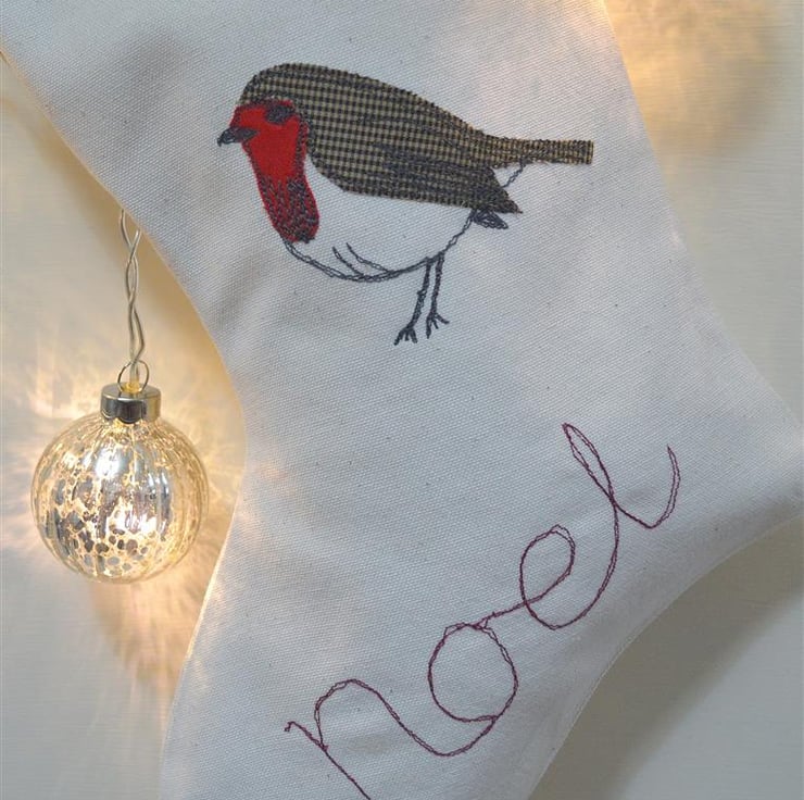 SALE! Christmas Stocking, Robin Design, Handma... - Folksy