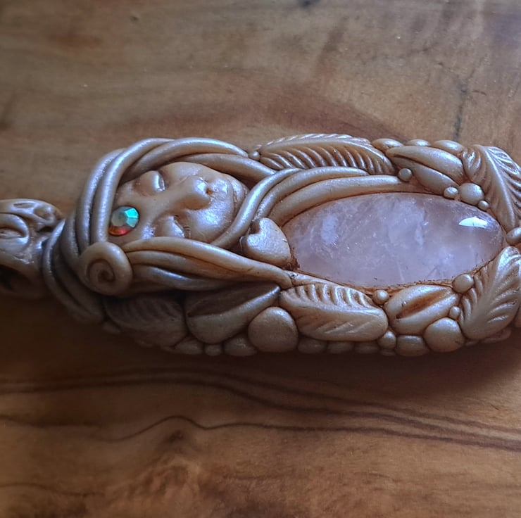 Rose Quartz Crystal and Polymer Clay Goddess Am... - Folksy