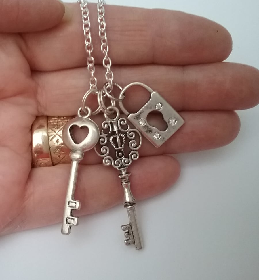 Silver Keys & Lock Necklace - Folksy