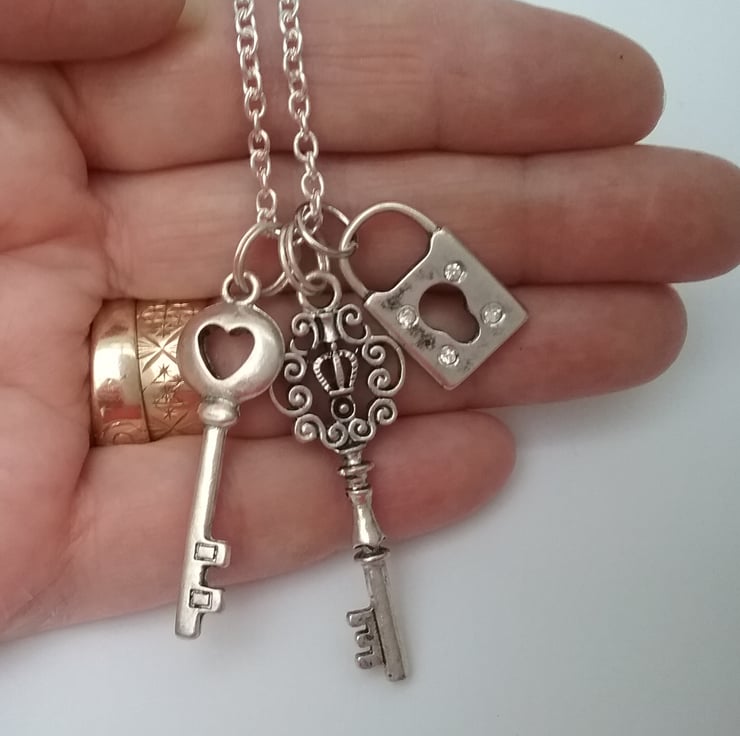 Silver Keys & Lock Necklace - Folksy