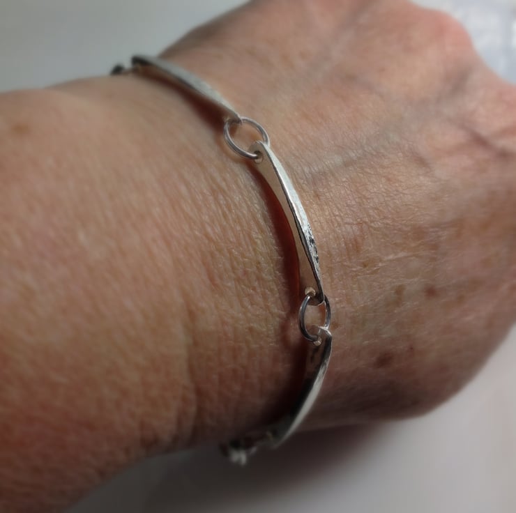 Sterling silver forged link bracelet - Folksy