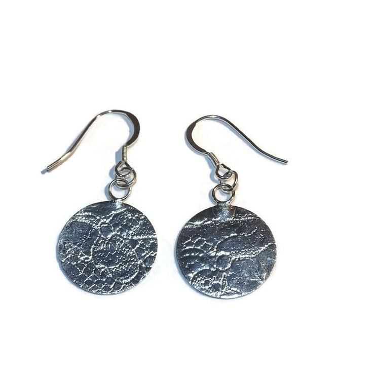 small, sterling silver, lace textured earrings - Folksy