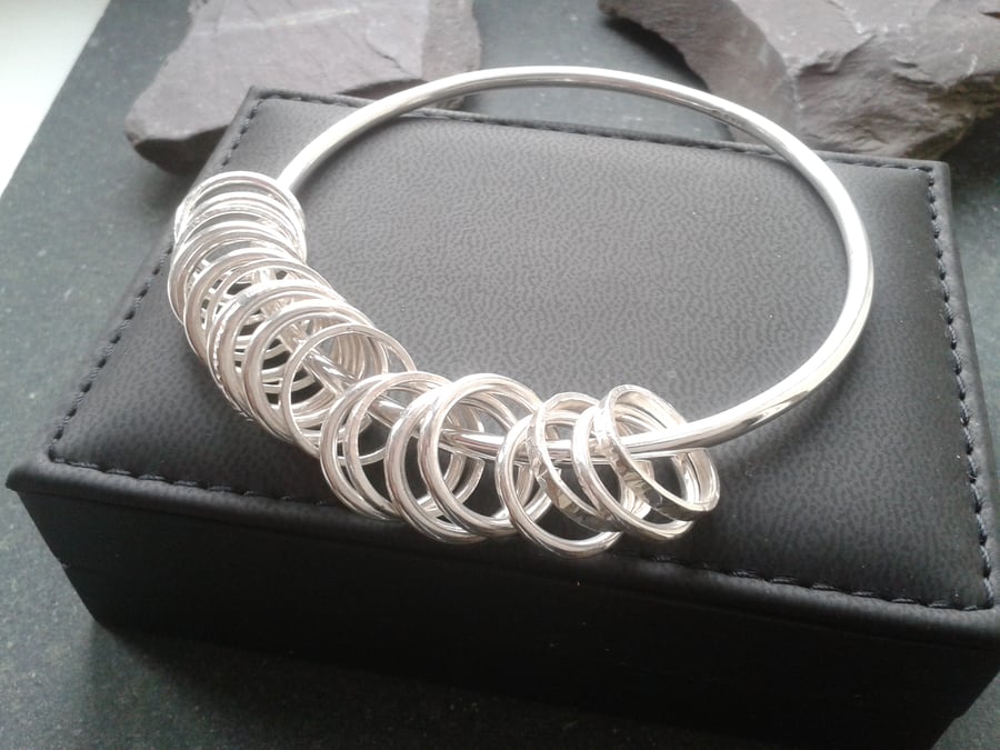 Sterling Silver Bangle with Silver Rings - Folksy