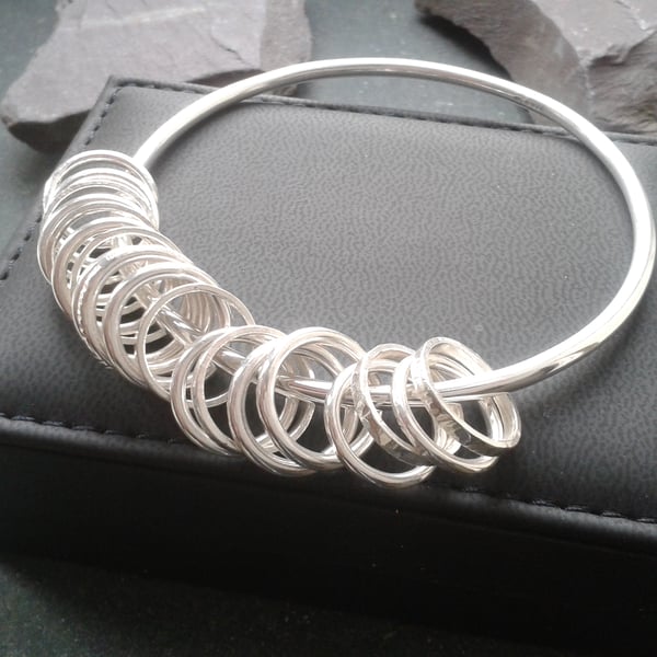 Sterling Silver Bangle with Silver Rings - Folksy