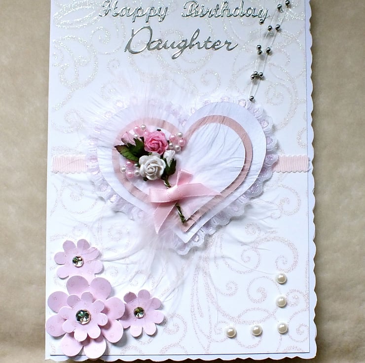 Daughter's Birthday Luxury Heart Handmade Card - Folksy
