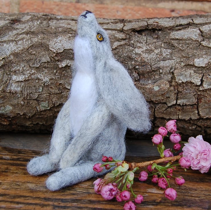 needle felt grey hare, moon gazing hare, needle... - Folksy