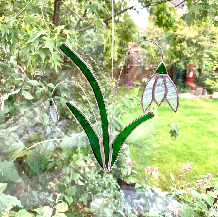 Stained Glass Snowdrop Suncatcher - Handmade Ha... - Folksy