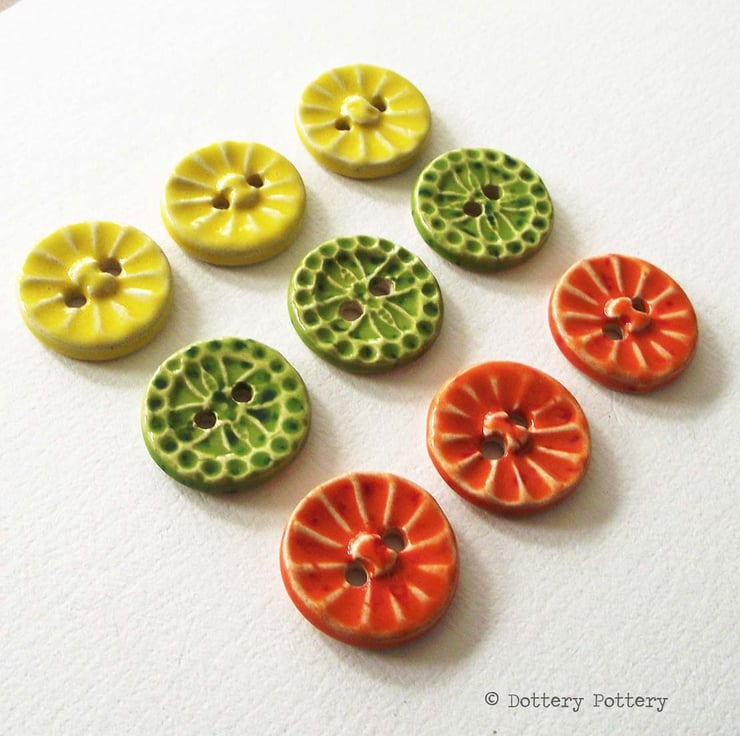 Set of nine little handmade ceramic buttons cit... - Folksy