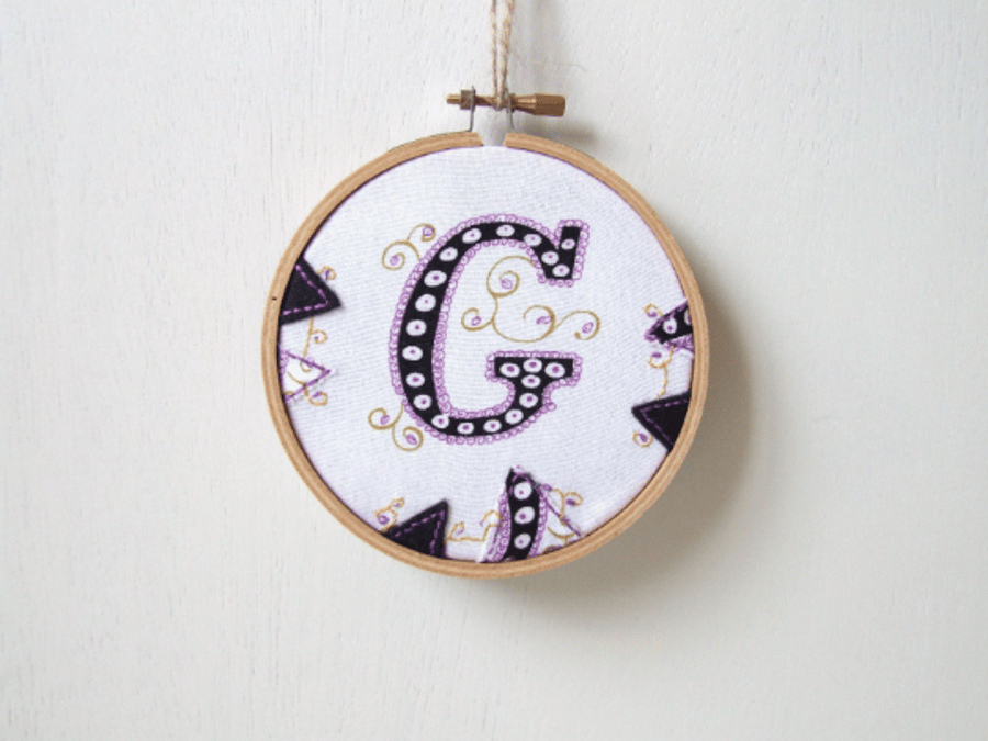 G embroidery hoop, initial letter G embroidery,... - Folksy