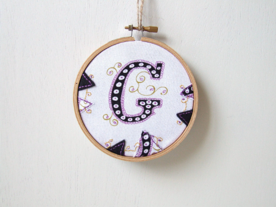 G embroidery hoop, initial letter G embroidery,... - Folksy