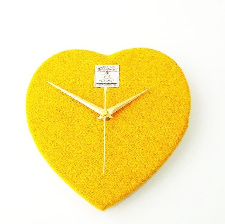 Harris tweed heart shaped clock yellow wedding ... - Folksy