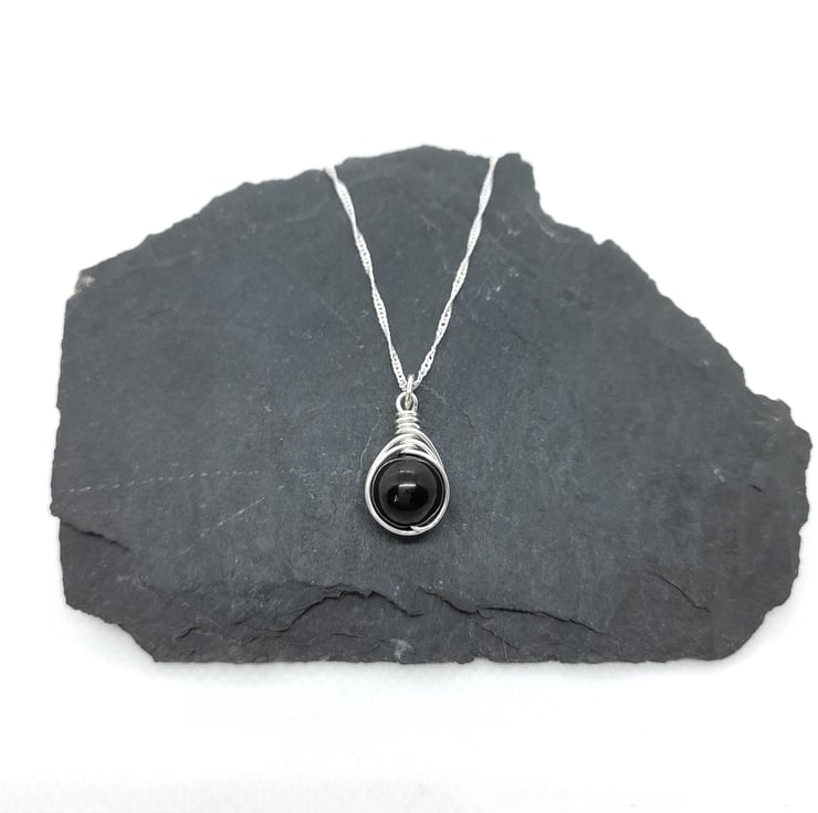 Sterling Silver Jet Black Gemstone Pendant Neck... - Folksy