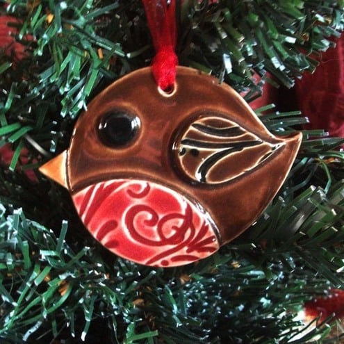Ceramic robin Christmas decoration - Folksy