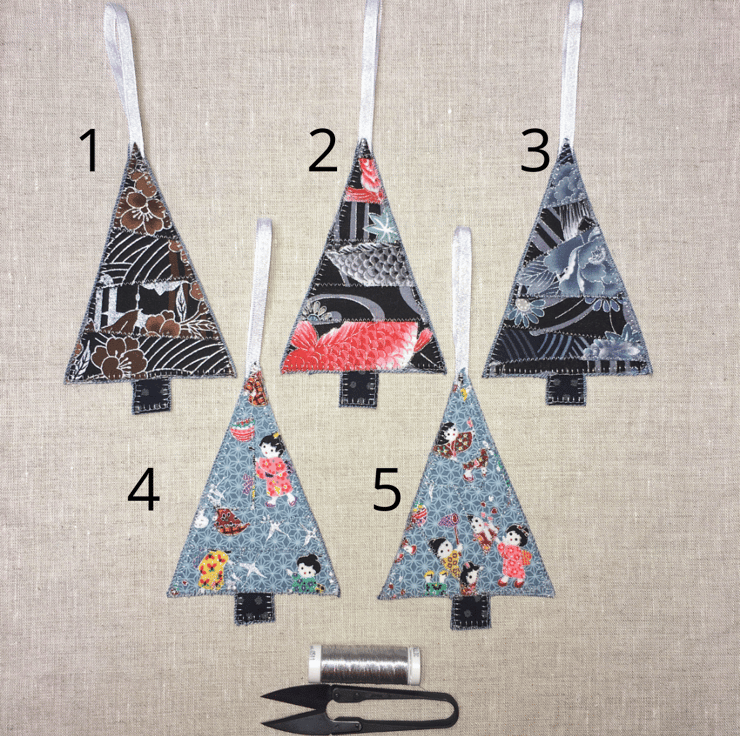 Japanese Fabric Christmas Tree Decorations Silv... - Folksy