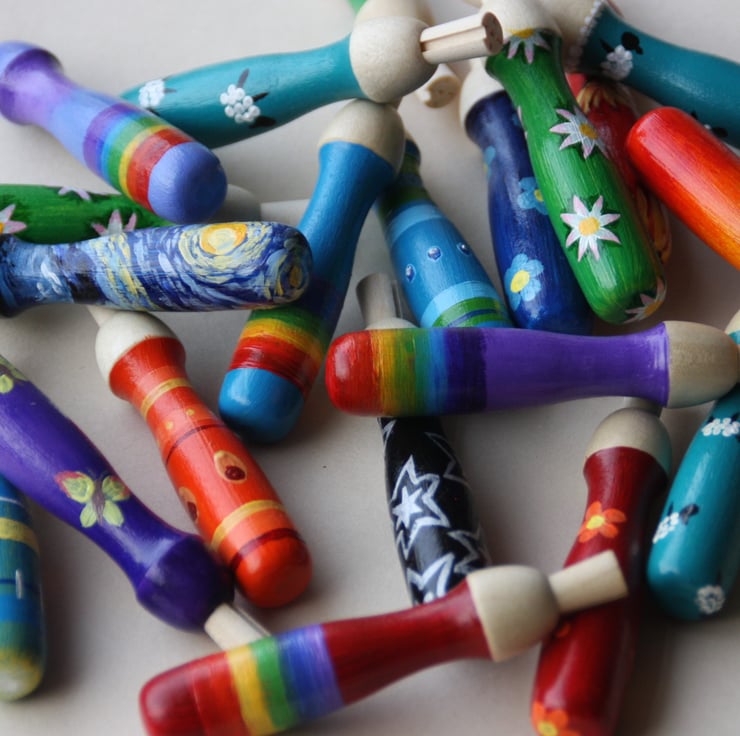 Hand painted blue and green wooden needle grip ... - Folksy