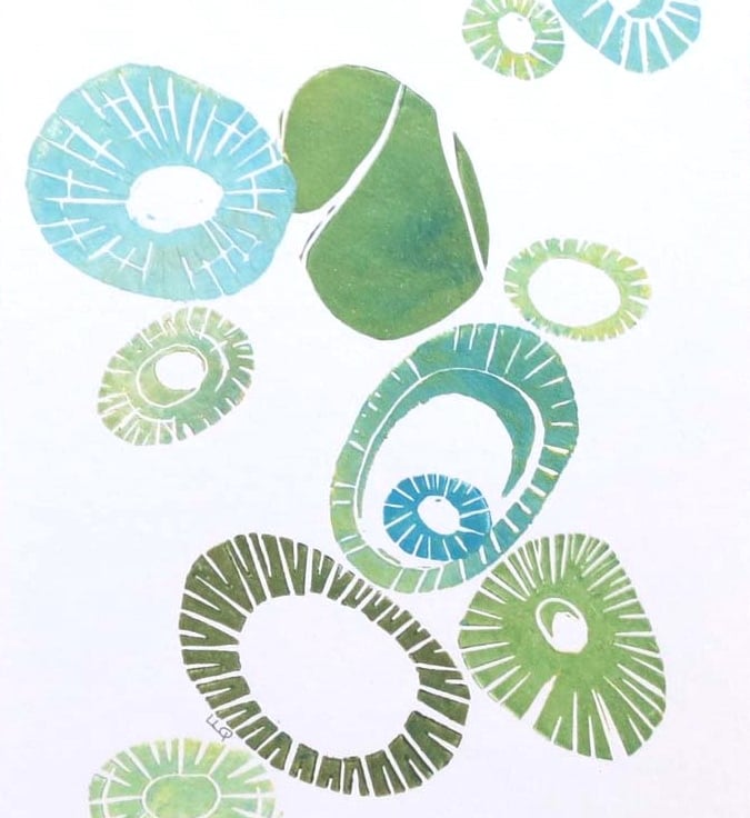 Lino monoprint of limpet shells and pebbles mod... - Folksy