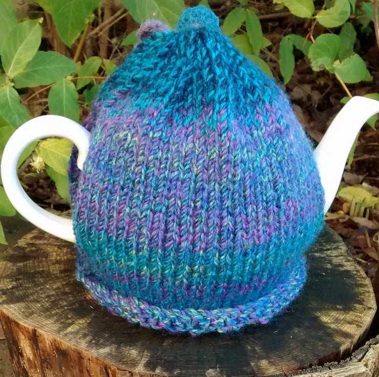 Blue Marble Tea Cosy with Acorn and Oak Leaf - Folksy
