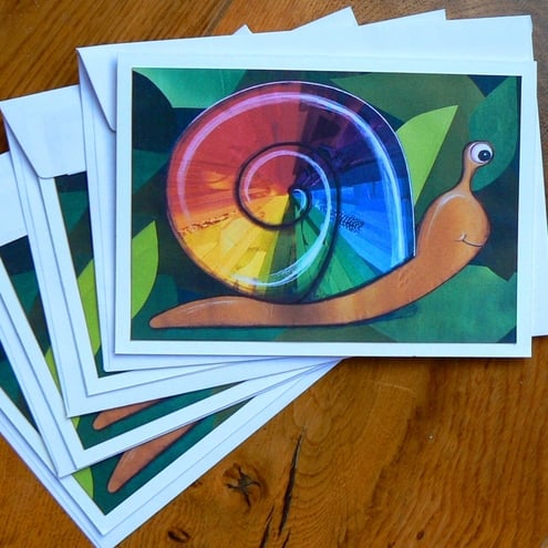 4 Rainbow Snail Cards - Folksy
