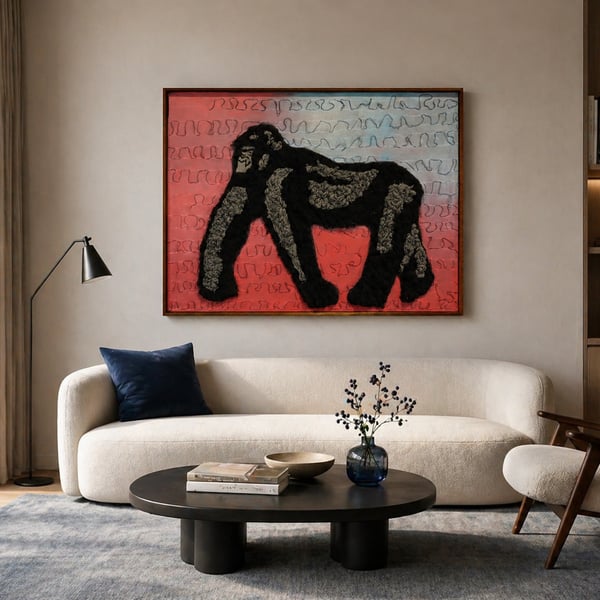 African Gorilla Canvas Textile Wall Art with a ... - Folksy