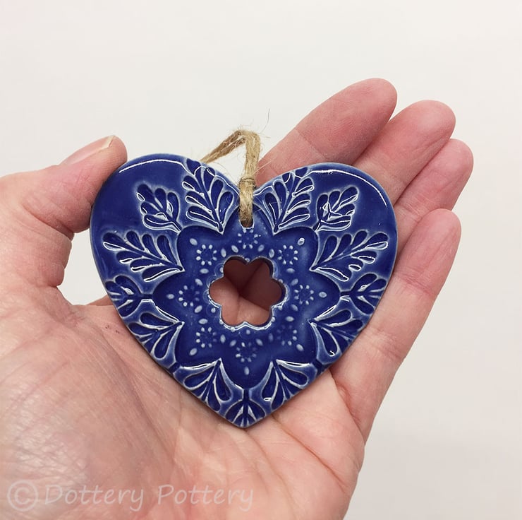 Ceramic heart hanging decoration Pottery Heart ... - Folksy