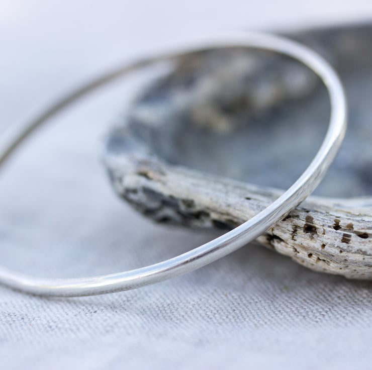 Sterling Silver Solid Slim Bangle, Hallmarked, ... - Folksy