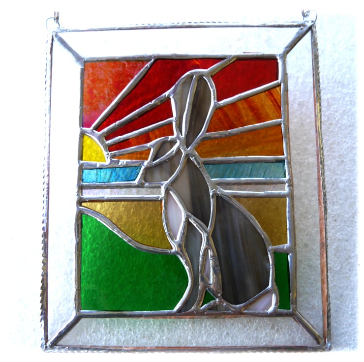 SOLD 240310 Sunset Hare Stained Glass Art Pict... - Folksy