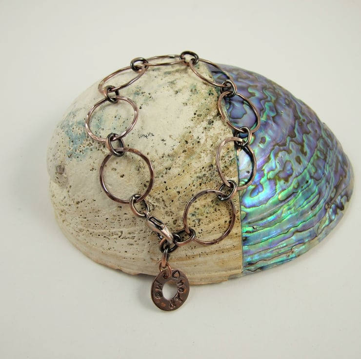 Bracelet, Copper Hand Forged Chain Links with M... - Folksy