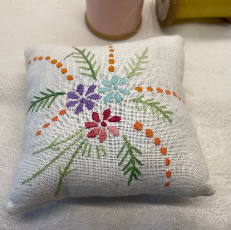 Hand embroidered Pincushion and needlecase set - Folksy