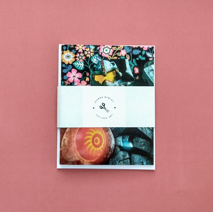 Flowery Robot Collage Cards - Set of 4 - Folksy