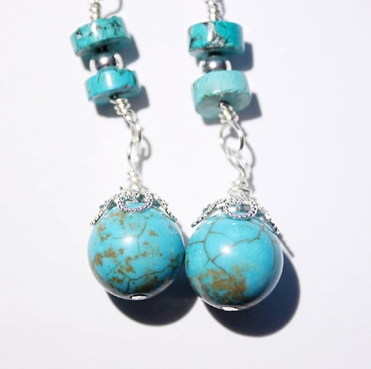 Turquoise and silver fantasy dangle earrings - Folksy
