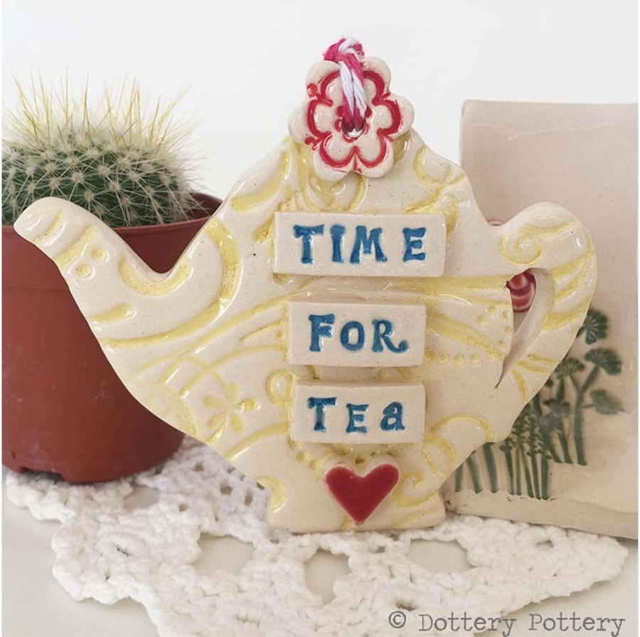Ceramic teapot decoration with flower detail ce... - Folksy