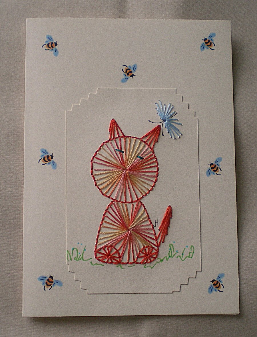 Ginger cat,Hand embroidered,No caption,Ready to... - Folksy