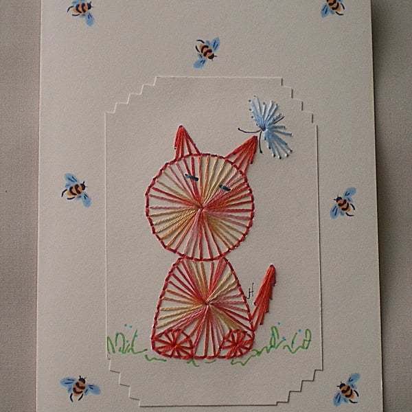 Ginger cat,Hand embroidered,No caption,Ready to... - Folksy