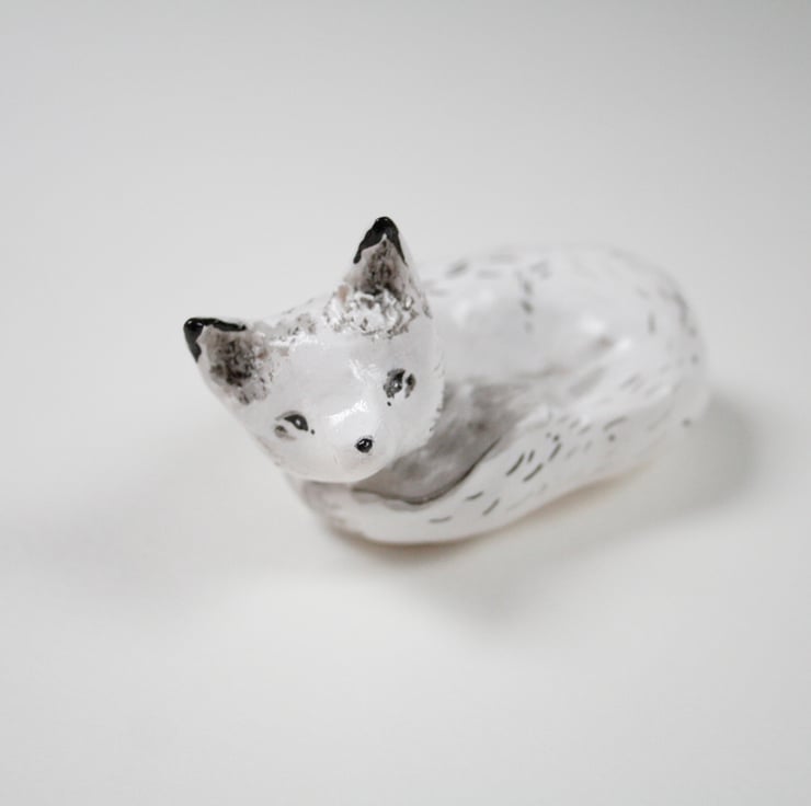Arctic Fox Sculpture, Polymer Clay Animal - Folksy
