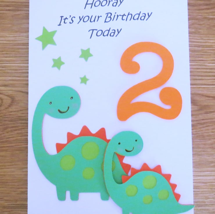 Dinosaur 2nd Birthday card handmade - Folksy