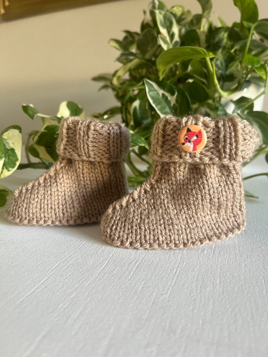 0-3 months hand knitted light brown baby booties - Folksy