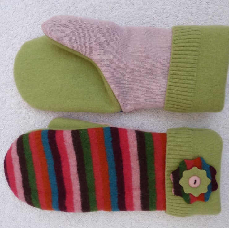 Wool mittens Created from Up-cycled Sweaters. F... - Folksy