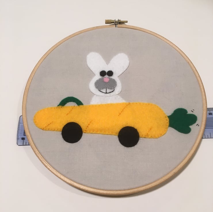 Bunny Rabbit & Carrot Car Hoop Art, Handmad... - Folksy
